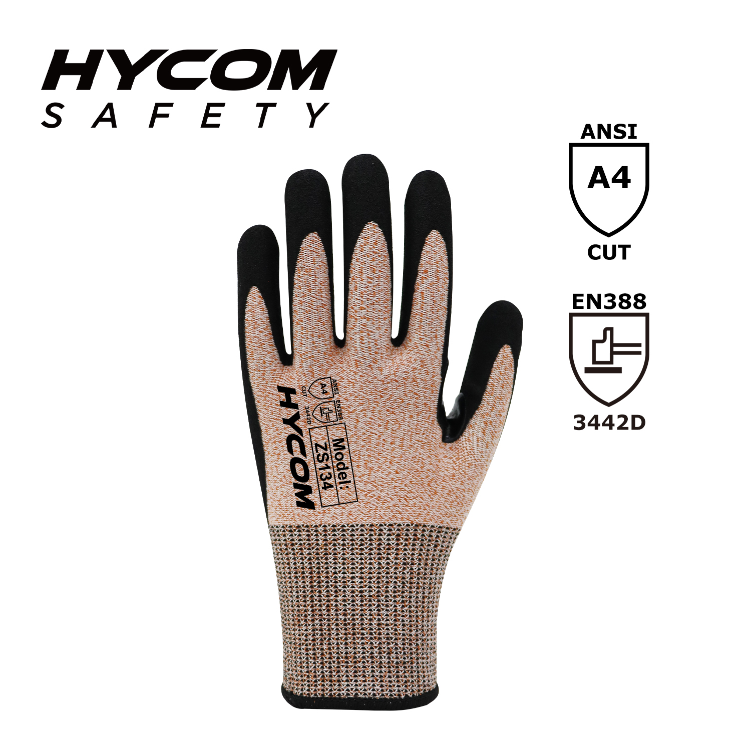 HYCOM 13G Cut Level 4 No Steel No Glass Cut Resistant Glove Coated with Foam Nitrile Thumb ...